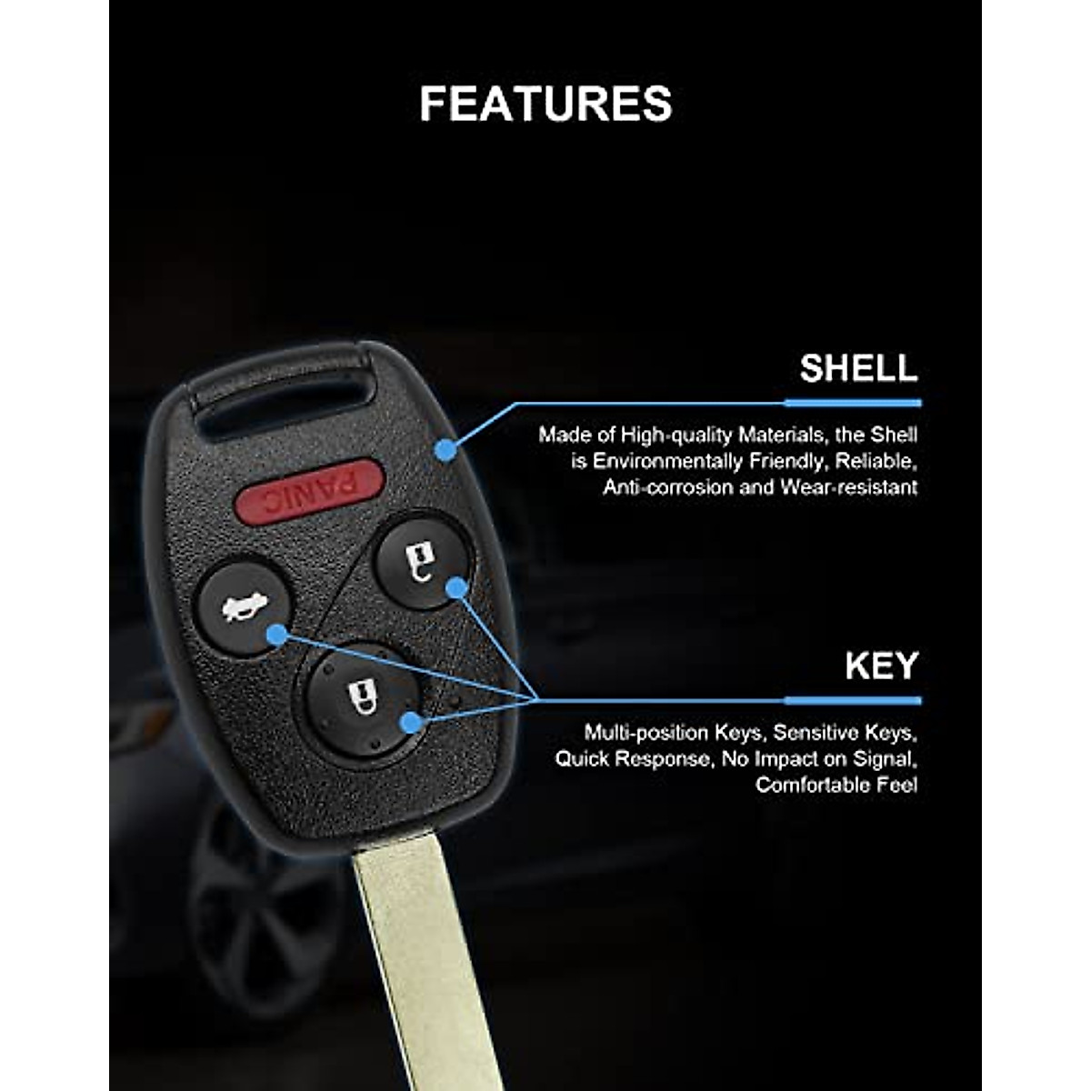 Car Key Fob Replacement Keyless Entry Remote Control Fits for Honda Pilot 2009 2010 2011 2012 2013 2014 2015/ Accord Sedan 2008-2012 Replace KR55WK49308 35118-TA0-A00