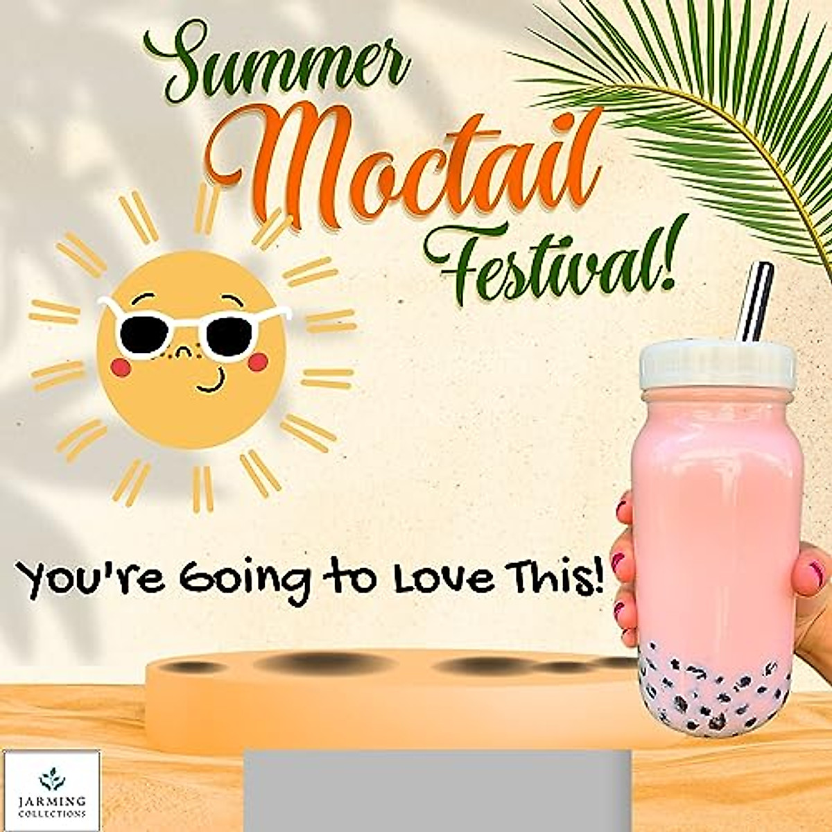 Reusable Smoothie Cup Regular Mouth 24 oz Mason Jar with Wide STAINLESS STEEL Straws Drinking Cups and Lids and Straws- Drinking Lid and BPA Leak Proof Caps by Jarming Collections