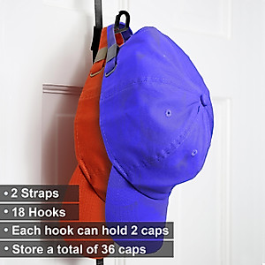 Perfect Curve CapRack18 Over-The-Door Hat Rack and Organizer |Baseball Cap Rack |Hat Rack Stand |Over The Door Hat Rack |Hat Rack For Door |Hat Rack For Closet |Two Straps |Holds Up To 18 Caps |Black