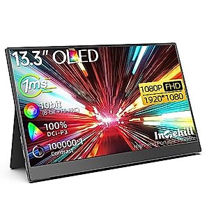 Intehill Portable Gaming Monitor 13.3-inch OLED Monitor with FHD Screen Response Time 1ms Vivid Color 10bit 100% DCI-P3 Mini PC Monitor External Monitor for Laptop Switch Samsung Dex [F13NA]