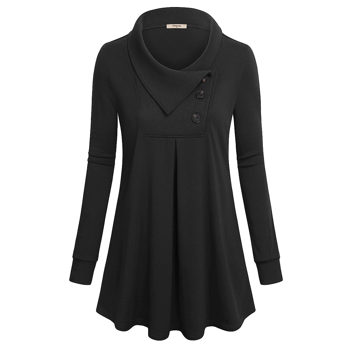 Timeson Tunic Sweaters for Women to wear with Leggings,Long Sleeve Winter Black Tunics Tops Loose Fitted Swing Ladies Sweatshirts Button V Neck Pullover Thick Fall Work Dressy Shirts Christmas Outfits
