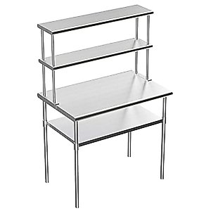 Profeeshaw Stainless Steel Prep Table with Double Overshelf NSF Commercial Work Table with Backsplash and Undershelf for Kitchen Restaurant 24×48 Inch