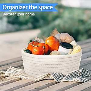 Hispqser 2pack White Woven Baskets, Natural Small Cotton Rope Storage Cute Round Decorative for Toys Decorative Hamper for Nursery Round Thicken Kids Baskets Key Bowl 7.48 * 7.48 * 3.54 in