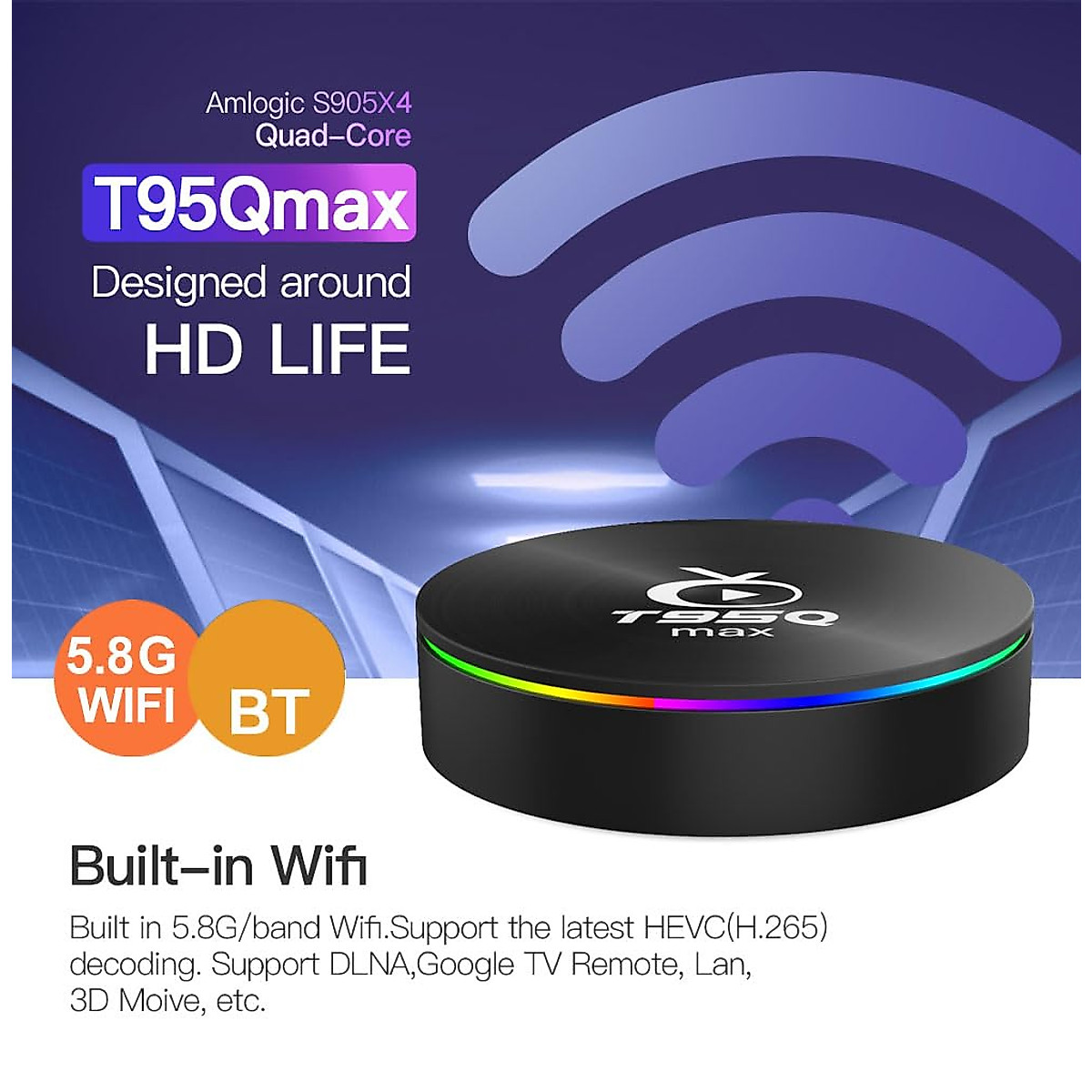 Android 11.0 TV Box T95Q max Amlogic S905X4 with 4GB RAM 32GB ROM 4K Ultra HD H.265 Dual Band WiFi BT 4.0 Media Box 2.4/5Ghz WiFi 100M LAN