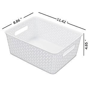 Farmoon 4 Packs Plastic Weave Storage Basket Bin, White