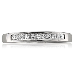 Beyond Brilliance 1/4 Carat Diamond, Channel-Set 14K White Gold Princess Cut Diamond 11-stone Bridal Wedding Band Ring (J-K, SI1-SI2)