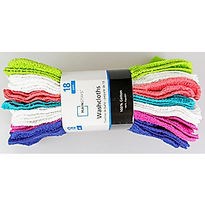 MAINSTAYS 18 Pack Assorted Cotton Terry Thin Washcloths Rags (NPWGO)