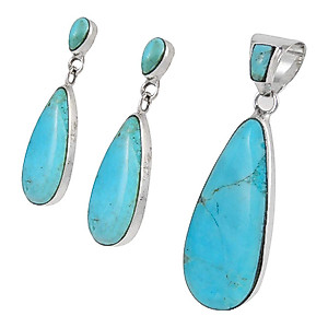 Turquoise Necklace & Earrings Set in Sterling Silver 925 with Genuine Turquoise (20” Chain)