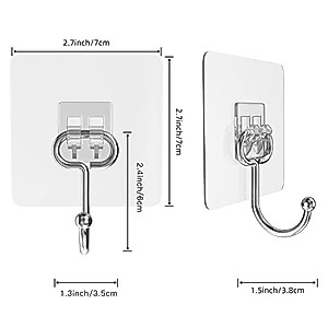 Large Adhesive Hooks 44Ib(Max),Waterproof and Rustproof Wall Hooks for Hanging Heavy Duty,Transparent Reusable Seamless Hooks Nail Free Sticky Hangers to use Home and Outdoor(10 Packs - Oval)