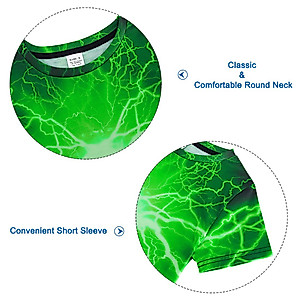 Funnycokid Boys Shirts Neon Green Size 10-12 Kids T-Shirts Girls Lightning Clothes Tops Tees Graphic Short Sleeve Birthday Cool 9-12 Years Youth