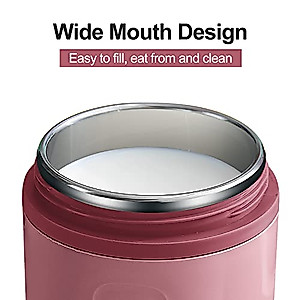 WORTHBUY Leak Proof Thermal Insulated Food Jar with Foldable Spoon, Lunch Containers Soup Cup for Kids and Adult, 16oz Capacity - Pink