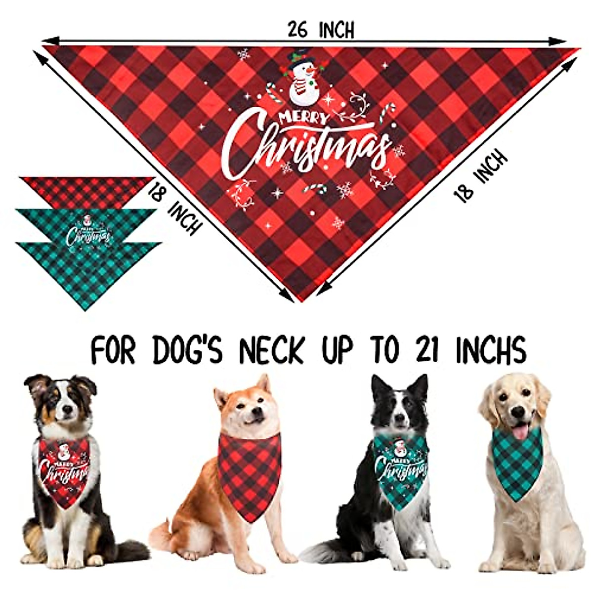 GUOYIHUA Christmas Dog Bandanas, Christmas Dog Bandana Classic Plaid Pet Scarf, Double-Layer Triangle Bibs Kerchief Merry Christmas Pet Bandana for Small Medium Large Dogs Cats Pets (Polyester, 2PCS)