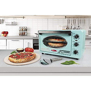Nostalgia Oven, Toast, AirFry, Broil Functions Large Capacity Fits Slices of Bread Two 12 in. Pizzas-Includes Baking Pan and Frying Basket, 21 Qt, Aqua