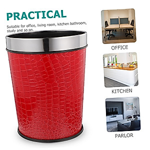 FONDOTIN Vintage Chinese Trash Can, 1.0L Capacity, Red Leather and Plastic Material, 1970s Style