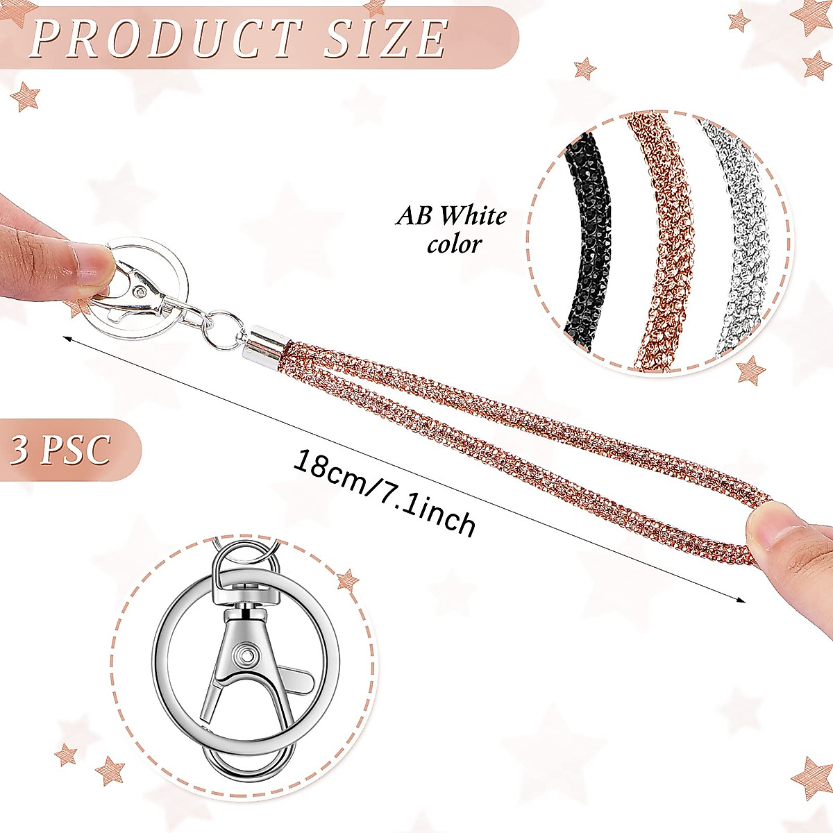 3 Pieces Bling Wristlet Keychain Wristlet Lanyard Keychains for Women Rhinestone Lanyards for Keys Wristlet Keychain for Women Keychain Wallet Credit Card Holder (Black, Champagne, White)