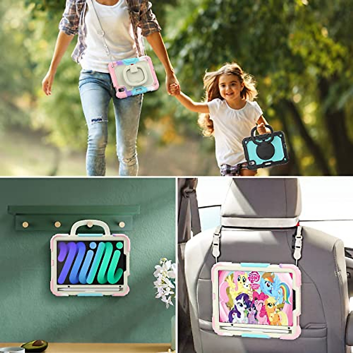 Timecity iPad Mini 6 Case (iPad Mini 6th Generation Case 8.3 inch 2021): with Strong Protection, Screen Protector, Handle, Shoulder Strap, 360° Rotating Stand, Pencil Holder - Pink Camo