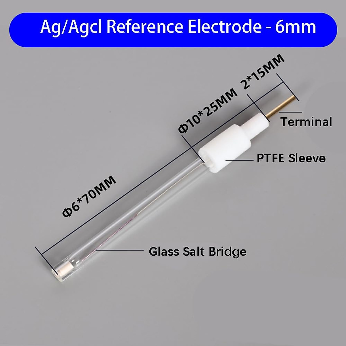 CAULYS Silver Chloride Silver Reference Electrode, Ag/Agcl Reference Electrode, 1 Pcs Silver Silver Chloride Electrode (Diameter 6mmX70mm Length)