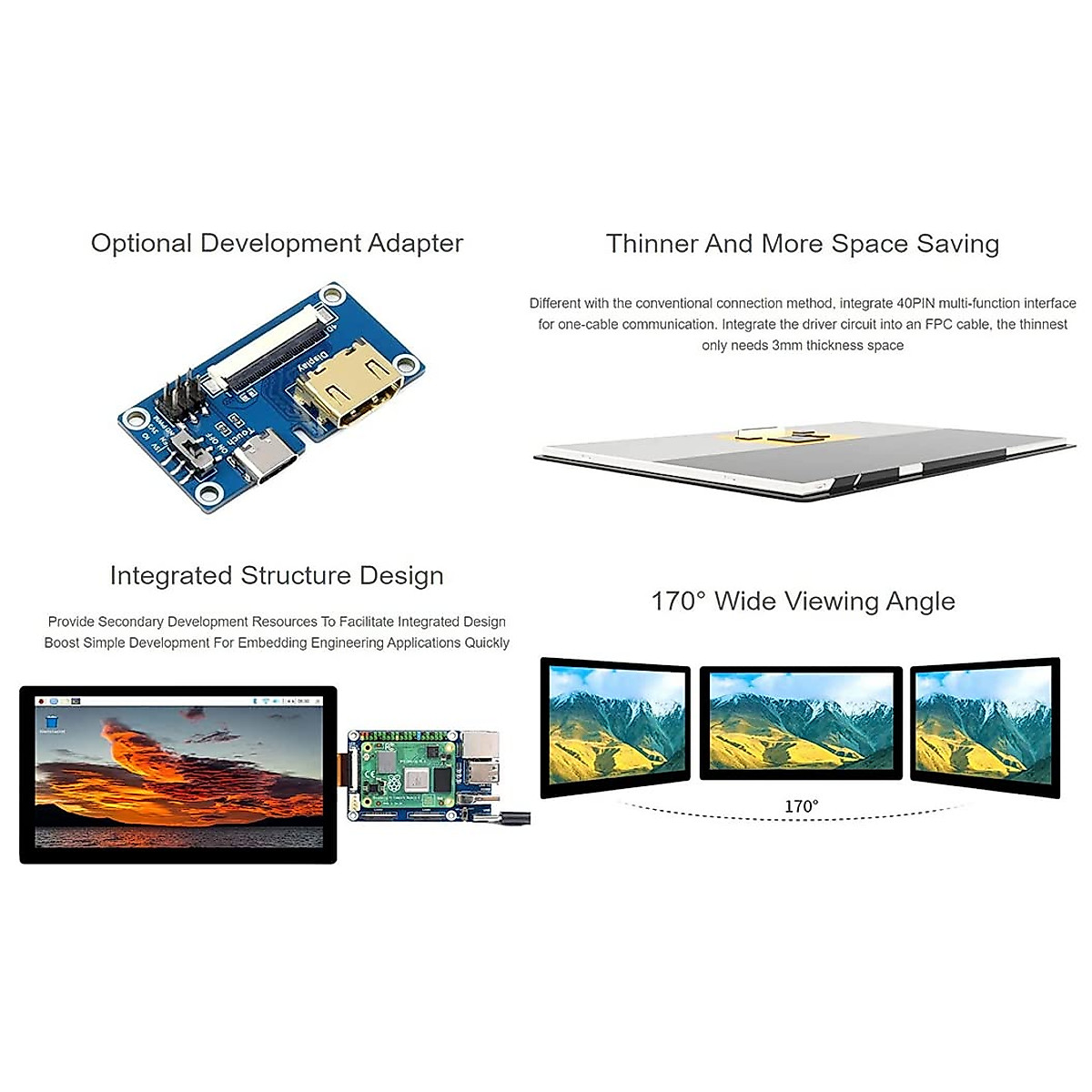 7inch 1024x600 IPS Integrated Display Supports Raspberry Pi 4B/3B+/3B/2B/B+/A+/Zero/Zero W/WH/Zero 2W and Jetson Nano and Windows PC with Acce Cables (No Touch) @XYGStudy (70H-1024600-IPS-B)