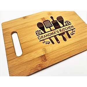 Grandma's Kitchen Engraved Bamboo Wood 9.5x13 Cutting Board with Handle for Grandmother or Mother's Day Charcuterie Butter Board