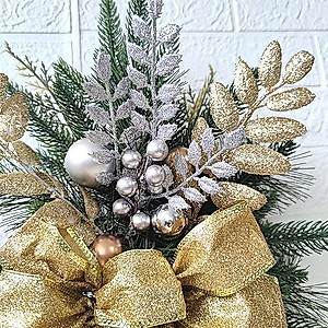1pcs Cordless Prelit Stairway Swag Trim,Christmas Swag Wreaths for Front Door Holiday Wall Window Hanging Ornaments for Indoor Outdoor Home Xmas Decor (Gold)