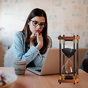 Hour Glasses with Sand 60 Minutes: Large 10 Inch Wooden Sand Timer Clock, Reloj De Arena 1 Hora, Antique Sand Watch 60 Min, 1 Hour Hourglass Sandglass for Home Office Desk Decorative (Black Sand)