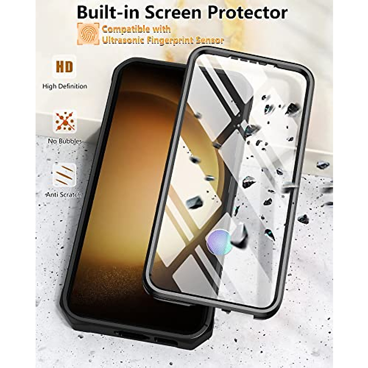 FNTCASE for Samsung Galaxy-S23 Protective Case: Dual-Layer Rugged Shockproof Cell Phone Cover with Built-in Screen Protector & Kickstand|Military Drop Proof Full Protection Bumper Cases 6.1'' Black