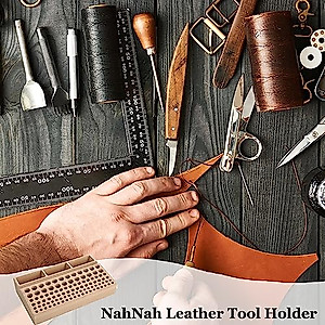 NahNah Leather Craft Tool Holder, 98 Holes Professional Wooden Leathercraft Stand Organizer with 3 Slots, Leather Tool Holder for Making Punch Tools Storage 10.62×5.9 in