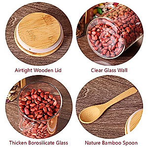 CZFWin Glass Jars with Bamboo Lids and Wooden Spoons Set of 4, Coffee Tea Sugar Container Set for Loose Tea Canister Storage, Overnight Oats Containers with Scoop for Seasoning, Coffee, Yogurt
