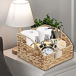 OUTBROS Water Hyacinth Wicker Storage Baskets, Hand-Woven Baskets with Handles, Nesting Wicker Basket Sets, Waterproof Woven Storage Baskets for Shelves, 3-Pack