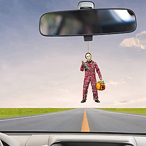 Halloween Dolls Pendant Horror Toys Zombies Skeleton Dwarf Decoration Car Rear View Mirror Pendant Hanging Festival Gifts, Red