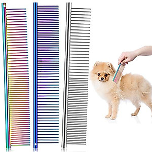 3 Pieces Pet Steel Combs, Pet Dog Cat Grooming Comb Multi-color Dog Comb with Stainless Steel Teeth for Removing Tangles and Knots for Long and Short Haired Dog, 7.5 x 1.3 Inch