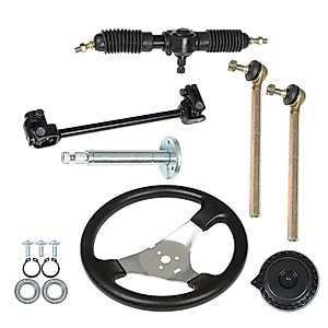 munirater 300mm Steering Wheel Steel Kit 320mm Gear Rack Pinion Adjustable Shaft Set Replacement for 110CC Go Kart