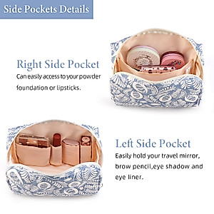 mooiborsa Cosmetic Bag Large Capacity Makeup Bag Travel Make up Bag for Purse Water Resistant Zipper Pouch Organizer for Women and Girls,Blue Leaf