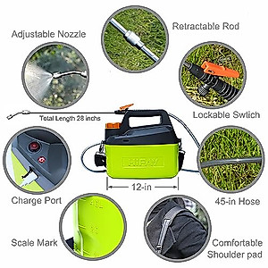 HIFAY ES4 Electric Sprayer 1 Gallon Built-in 4000mAh Rechargeable Battery, Copper-Nickel Spray Nozzle Makes The Spray More Delicate, The Telescopic Spray Rod Can Reach Further