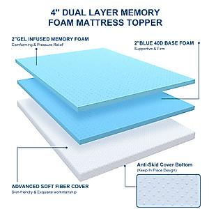 Maxzzz 4 Inch Gel Memory Foam Mattress Topper King Size High Density Bed Mattress Pad Pressure Relief Bed Topper with Remover Soft Cover, Certipur-Us & Oeko-Tex Certified White