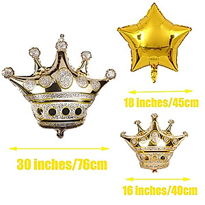20PCS Crown Star Foil Balloons - Helium Gold Crown Birthday Halloween Christmas Party Decorations Supplies Favors(30/16/18 Inch)