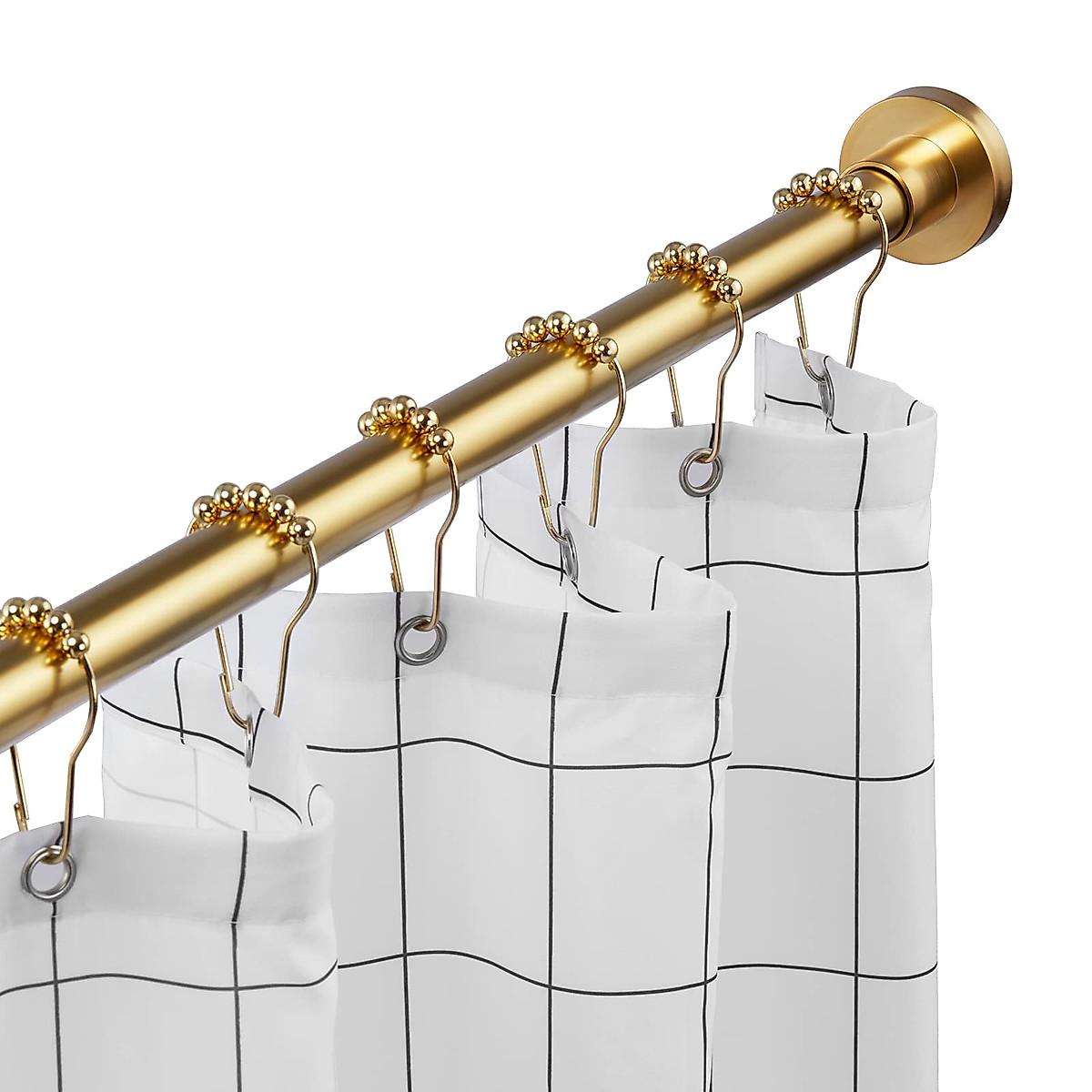 EBOATOP Shower Curtain Rod Tension- Never Rust No Drill Non-Slip Spring Tension Shower Rod, 43-73 inches Metal Steel, Gold