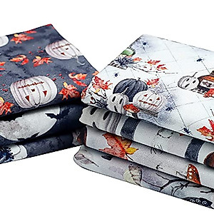 CEYOU Zyoug 7pcs 18 x 22 inches (45 x 55 cm) 100Percent Cotton Fabric, Precut Fat Quarter Fabric Bundles with Multi-Color and Different Pattern for Quilting Patchwork, DIY Craft (Halloween Pattern )