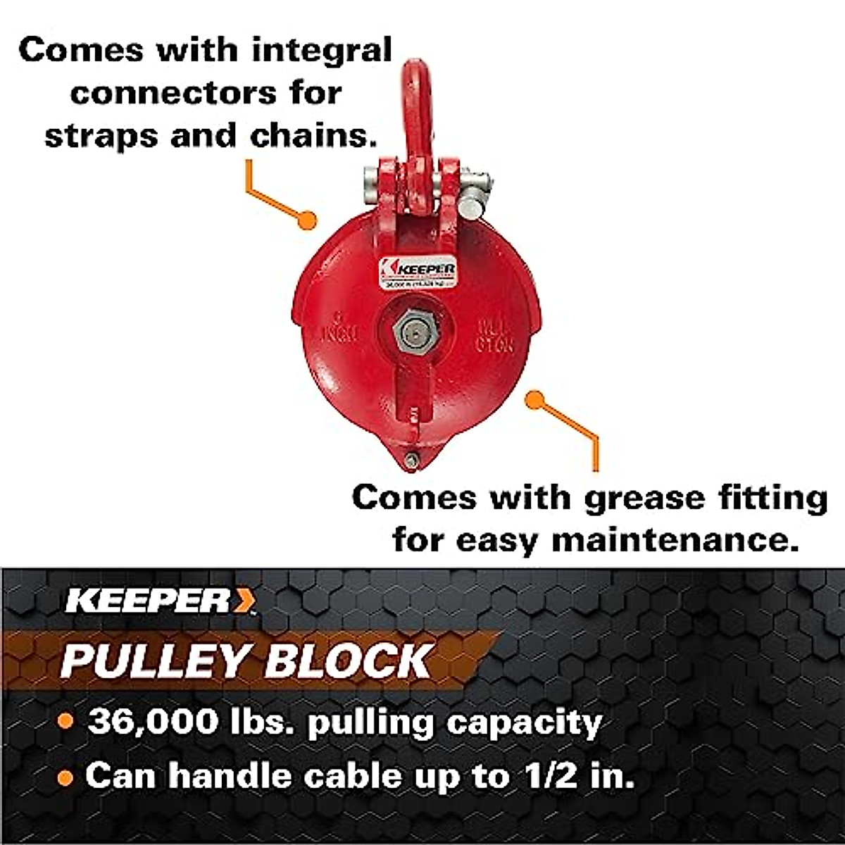 KEEPER - Pulley Block for All Winches Up to 18,000 Lbs. with 36,000 Lbs. Pulling Capacity