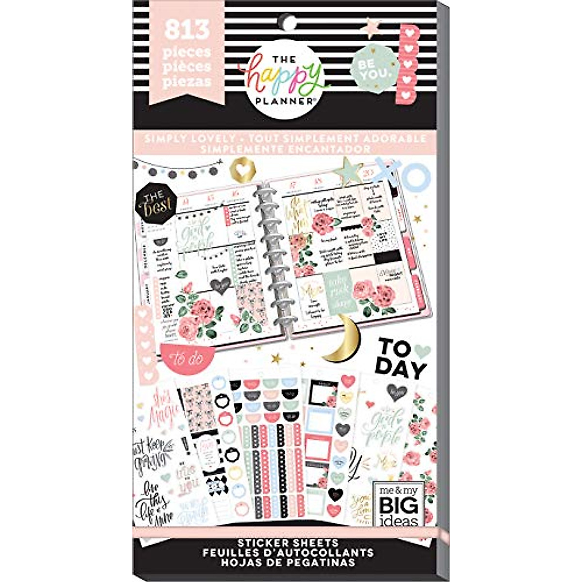 me & my BIG ideas Sticker Value Pack - The Happy Planner Scrapbooking Supplies - Simply Lovely Theme - Multi-Color & Gold Foil - Great for Projects & Albums - 30 Sheets, 813 Stickers Total