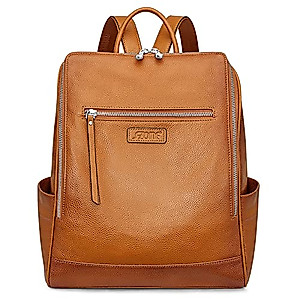 S-ZONE Genuine Leather Backpack Purse for Women Travel Rucksack Ladies Handbag College Bookbag with Luggage Strap
