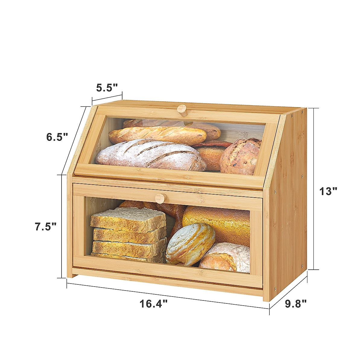 Vriccc Bread Box for Kitchen Counter, Bamboo Wood Bread Box, Large Capacity Bread Storage Bin