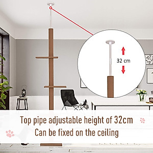 PawHut Floor-to-Ceiling Cat Tree Cat Climbing Tower with Sisal-Covered Scratching Posts Natural Cat Tree Activity Center for Kittens Cat Tower Furniture, Brown