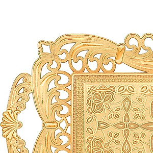 Turkish Tea Coffee Serving Tray with Handles Ottoman Decorative (Gold)