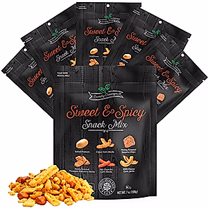 Sweet & Spicy Snack Mix - 7 oz Individually Wrapped Snack Bags - 6 Pack Bulk Snacks - Contains Peanuts - Trail Mix Individual Snacks for Adults - Party Mix & Pub Mix of Savory Hot Crunchy Salty Snacks