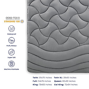 SLEEP ZONE Twin Waterproof Mattress Protector, College Dorm Mattress Pad, Fluffy Mattress Cover, 39 x 75 Inches (Grey, Twin)