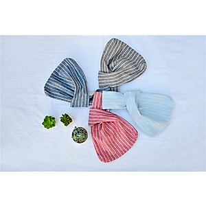 Chezi Women's Stripes Pattern Cotton Knot Bag Small Size Canvas Tote (red)