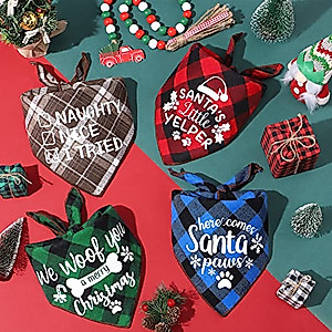 4 Pack Merry Christmas Xmas Dog Bandanas - Triangle Fall Christmas Xmas Dog Bandana Classic Plaid Pet Scarf Bibs Kerchief Gift Set Pet Holiday Accessories Decoration for Small to Large Puppy Dogs Cats