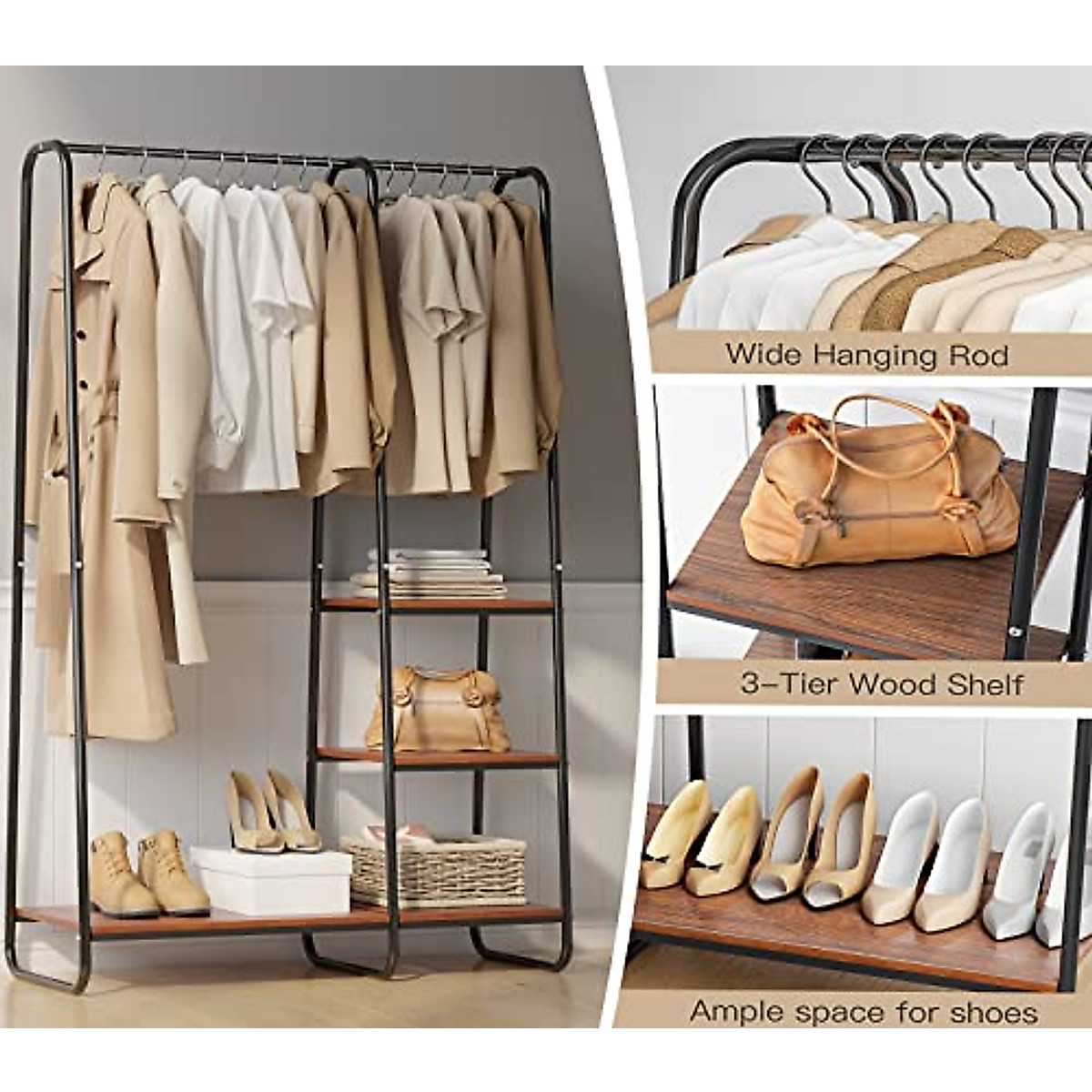 Raybee Clothing Rack 67”H Clothes Rack with Shelves Clothing Racks for Hanging Clothes Heavy Duty Garment Rack Portable Clothing Rack with Shelves Free Standing Wardrobe Closet 67" Hx39.8 Lx15.8 D