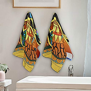 DOMIKING Decorative Hand Towels for Bathroom - African Woman Landscape Cotton Guest Towel Set of 2 Absorbent Face Cloth for Gym Home Bathroom Sports